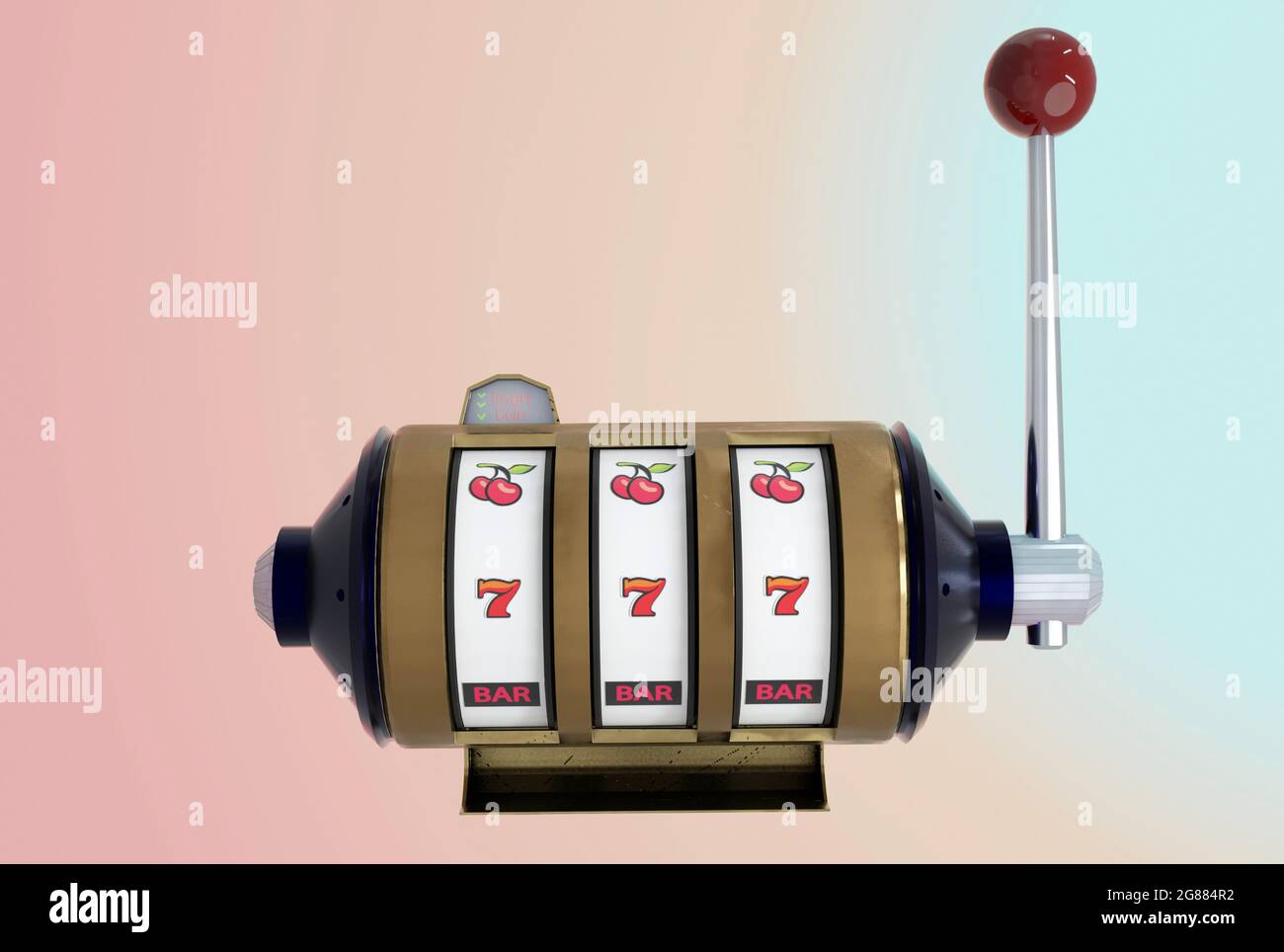 3d illustration. Front view , Slot machine and one arm bandit on pastel ...