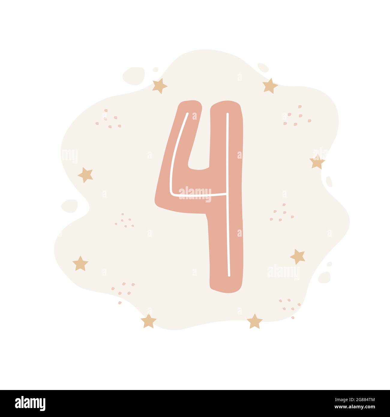 Number four in boho style. Cute doodle element for birthday card ...