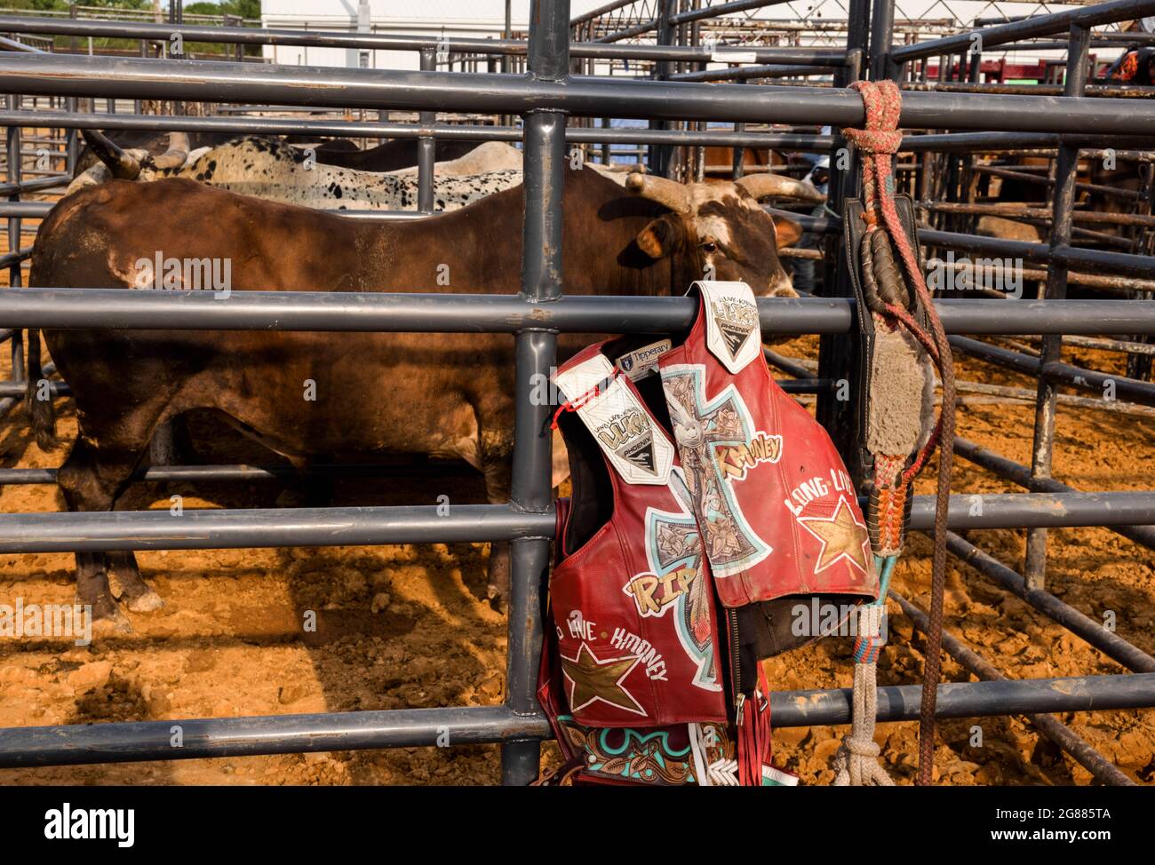 Bloomington, Indiana, USA. 2nd July, 2021. A rodeo rider's protective ...