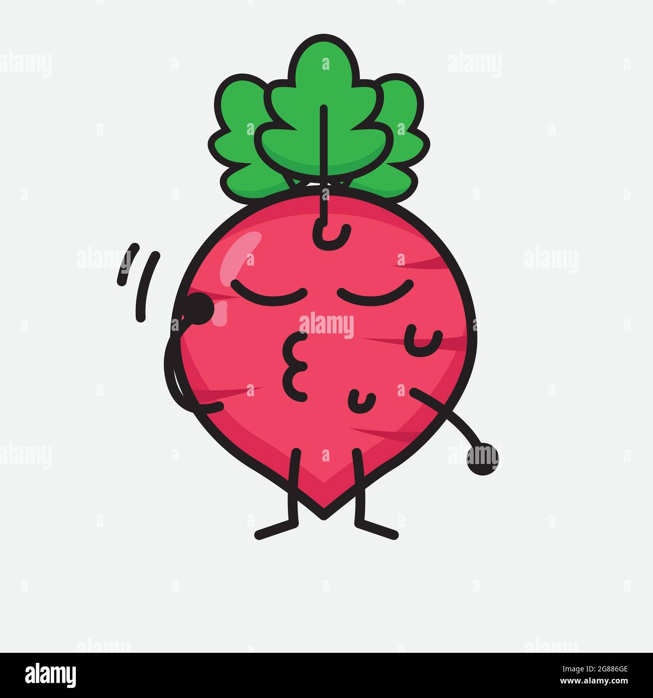 Vector Illustration of Red Radish Character with cute face and simple body line drawing on ...
