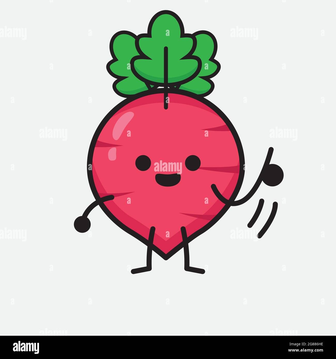 Vector Illustration of Red Radish Character with cute face and simple body line drawing on ...