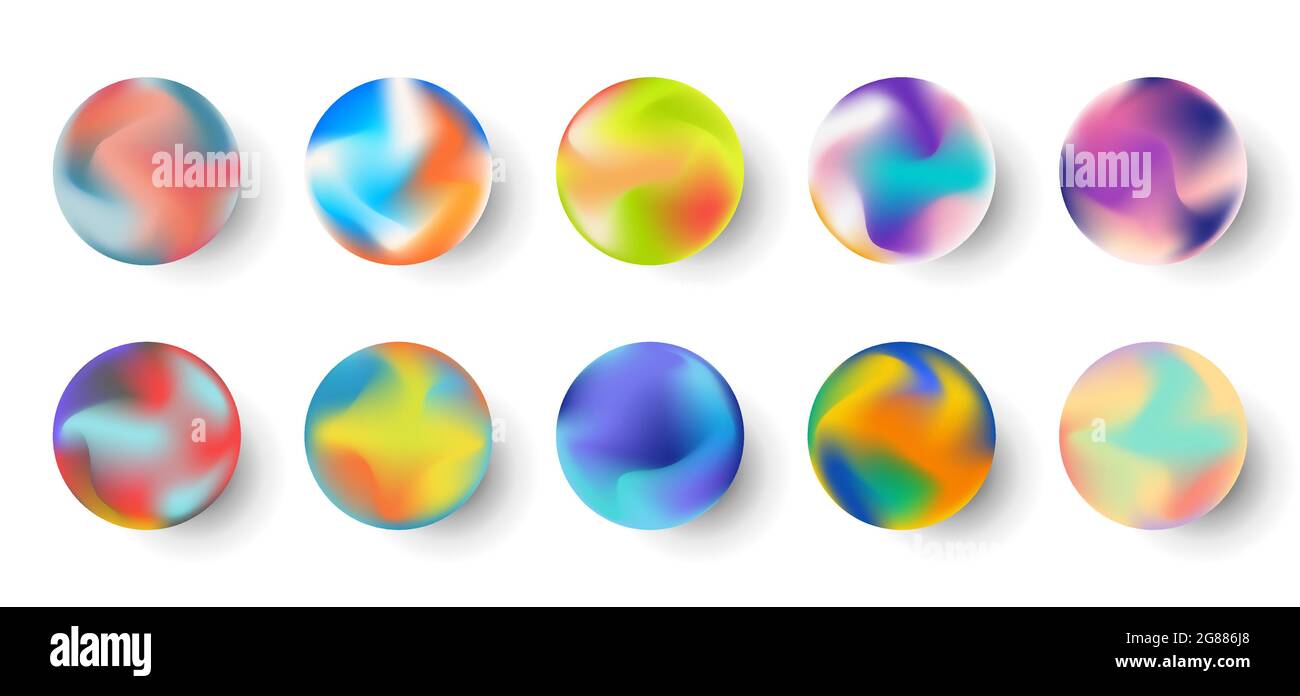 Set of gradient colorful sphere fluid shape elements isolated on white ...