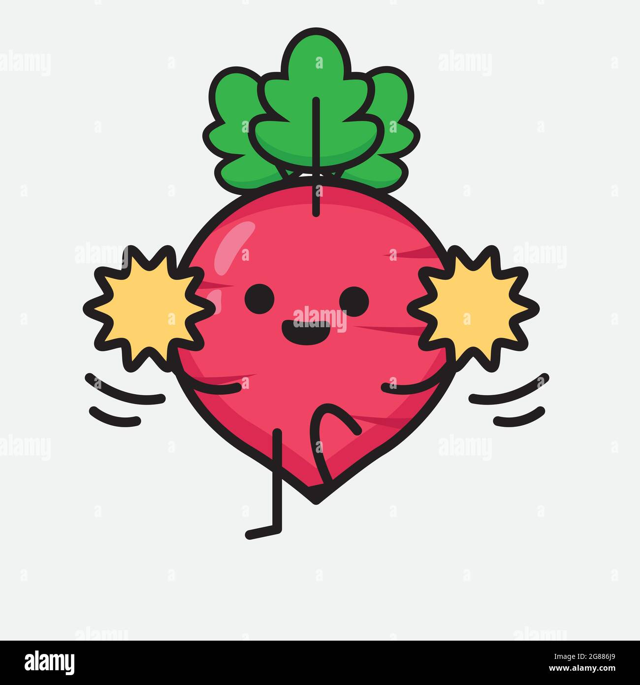 Vector Illustration of Red Radish Character with cute face and simple body line drawing on ...