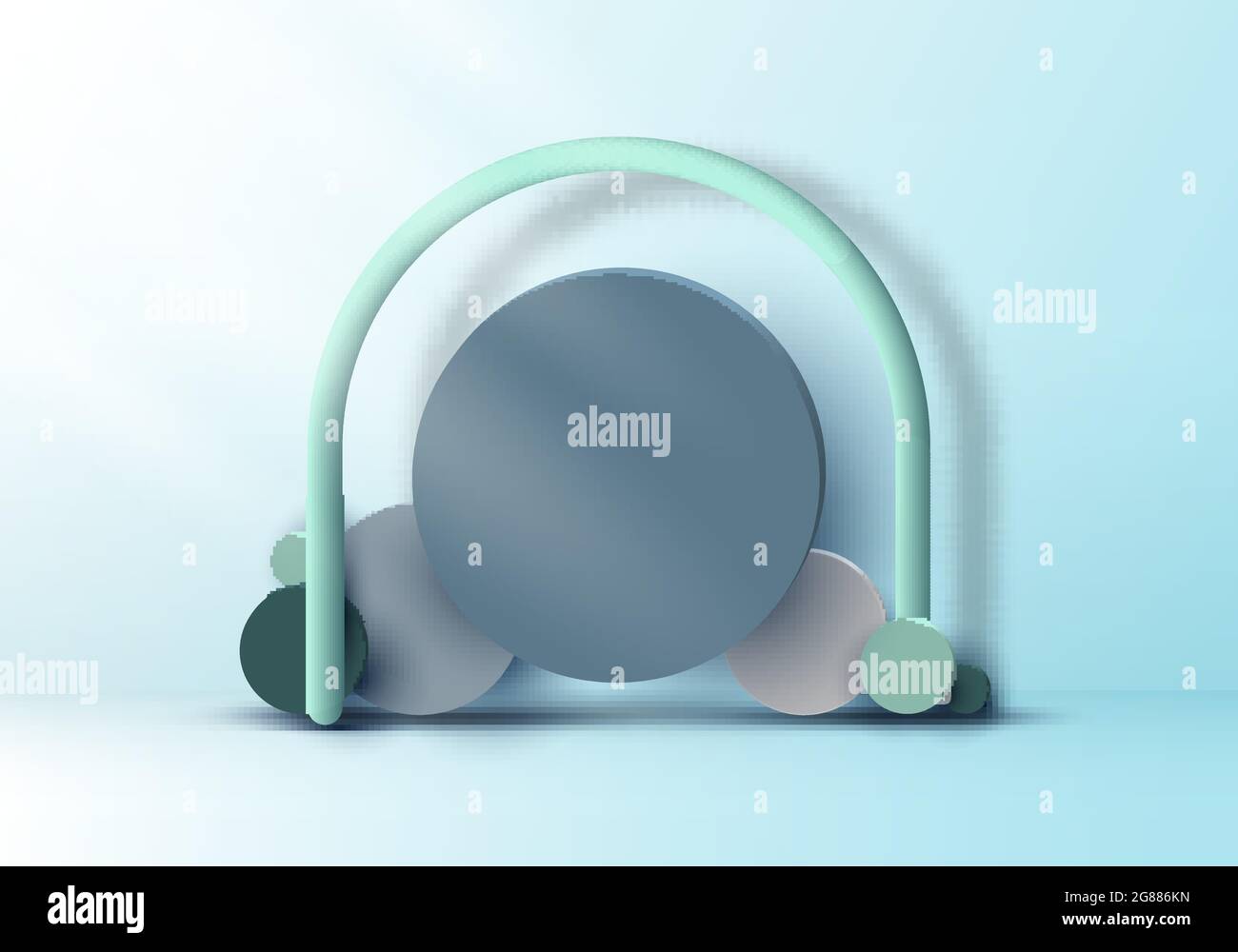 3D realistic set circles geometric group form backdrop mockup on soft ...