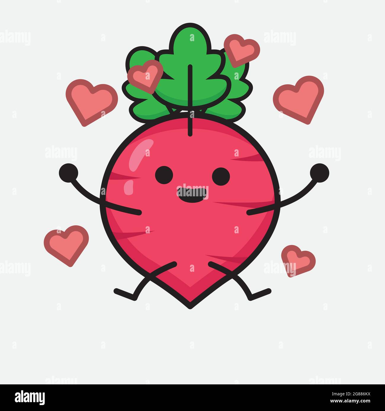 Vector Illustration of Red Radish Character with cute face and simple body line drawing on ...