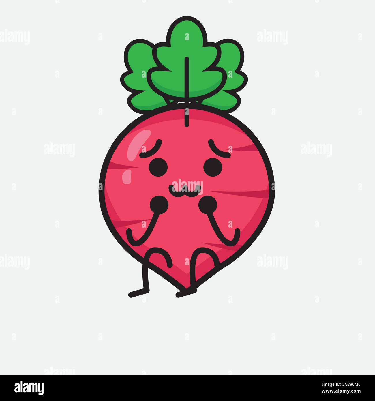 Vector Illustration of Red Radish Character with cute face and simple body line drawing on ...
