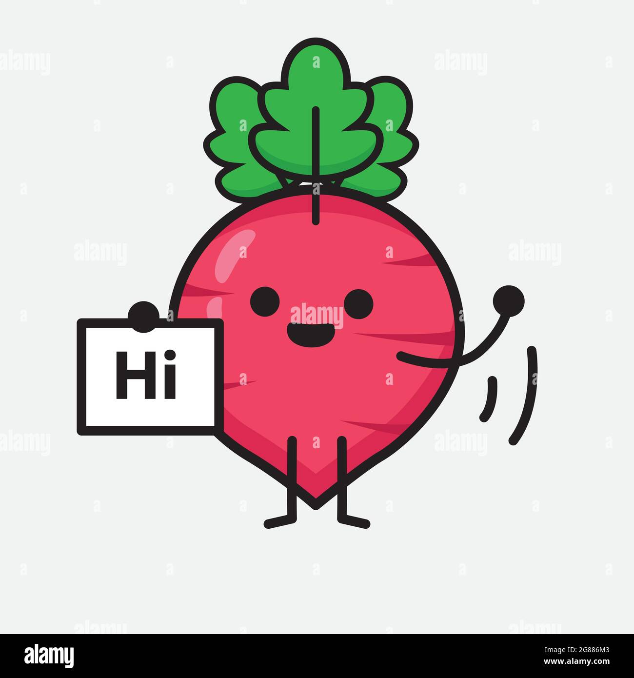 Vector Illustration of Red Radish Character with cute face and simple body line drawing on ...