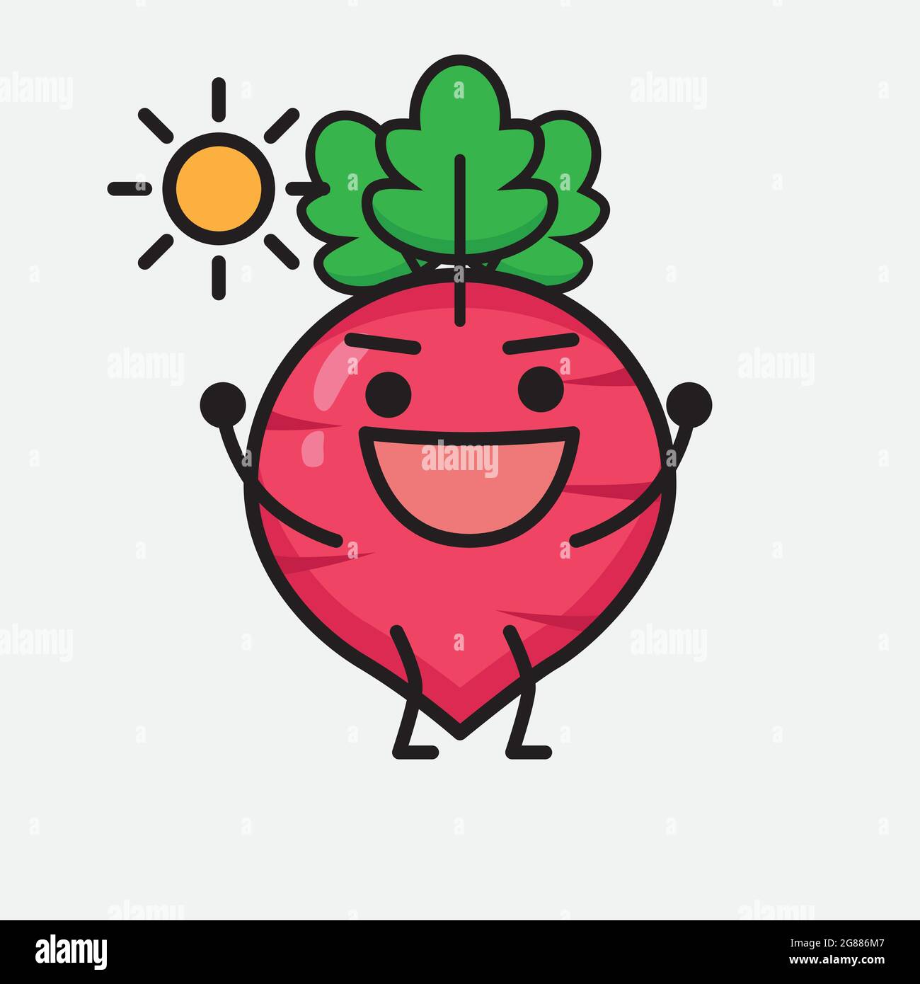 Vector Illustration of Red Radish Character with cute face and simple ...