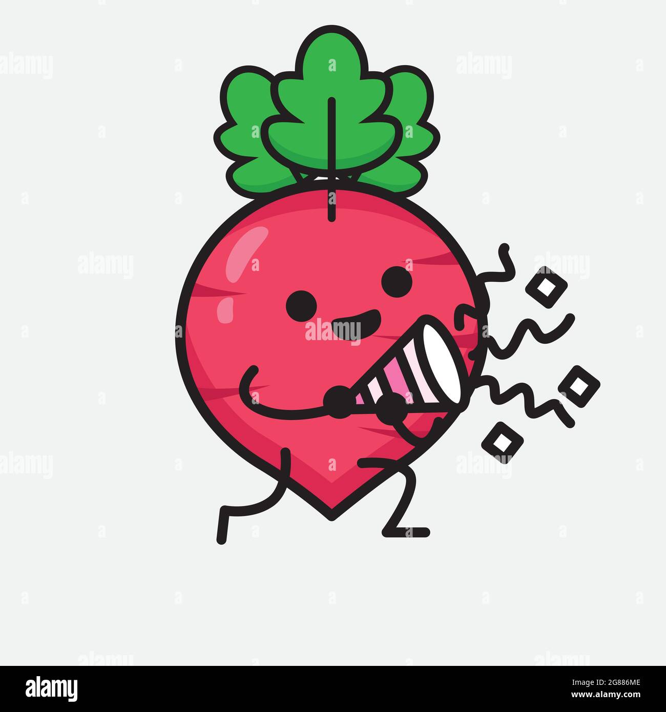 Vector Illustration of Red Radish Character with cute face and simple body line drawing on ...