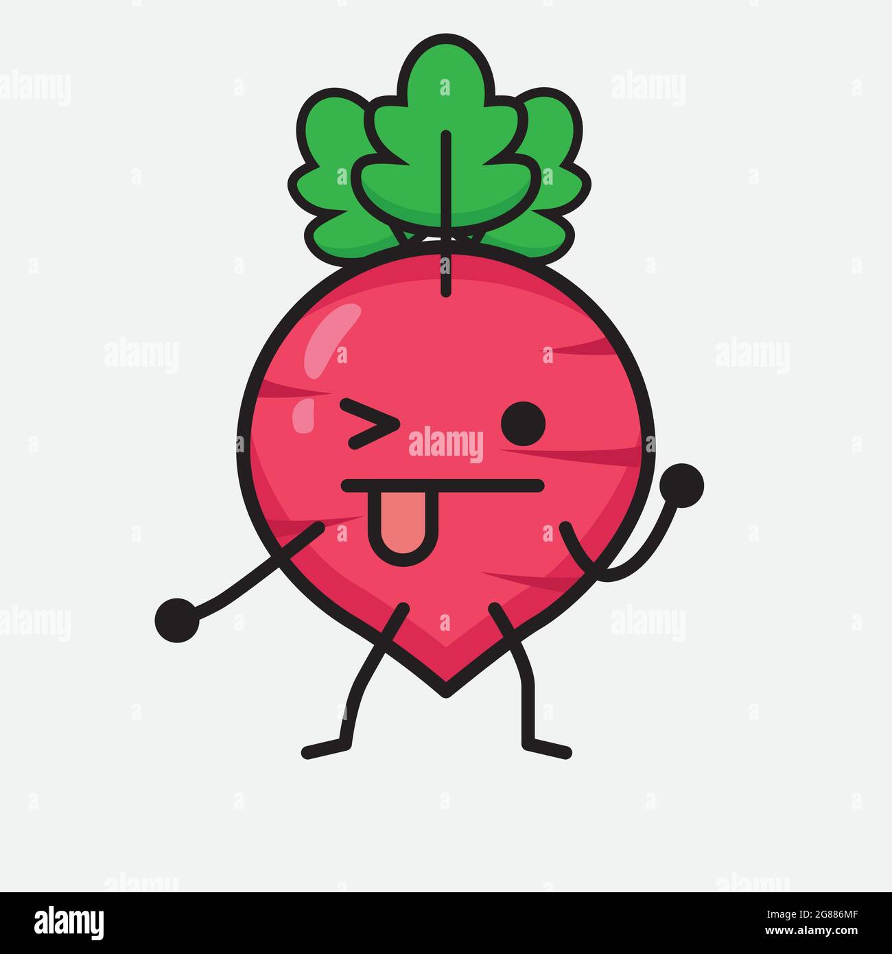 Vector Illustration of Red Radish Character with cute face and simple body line drawing on ...