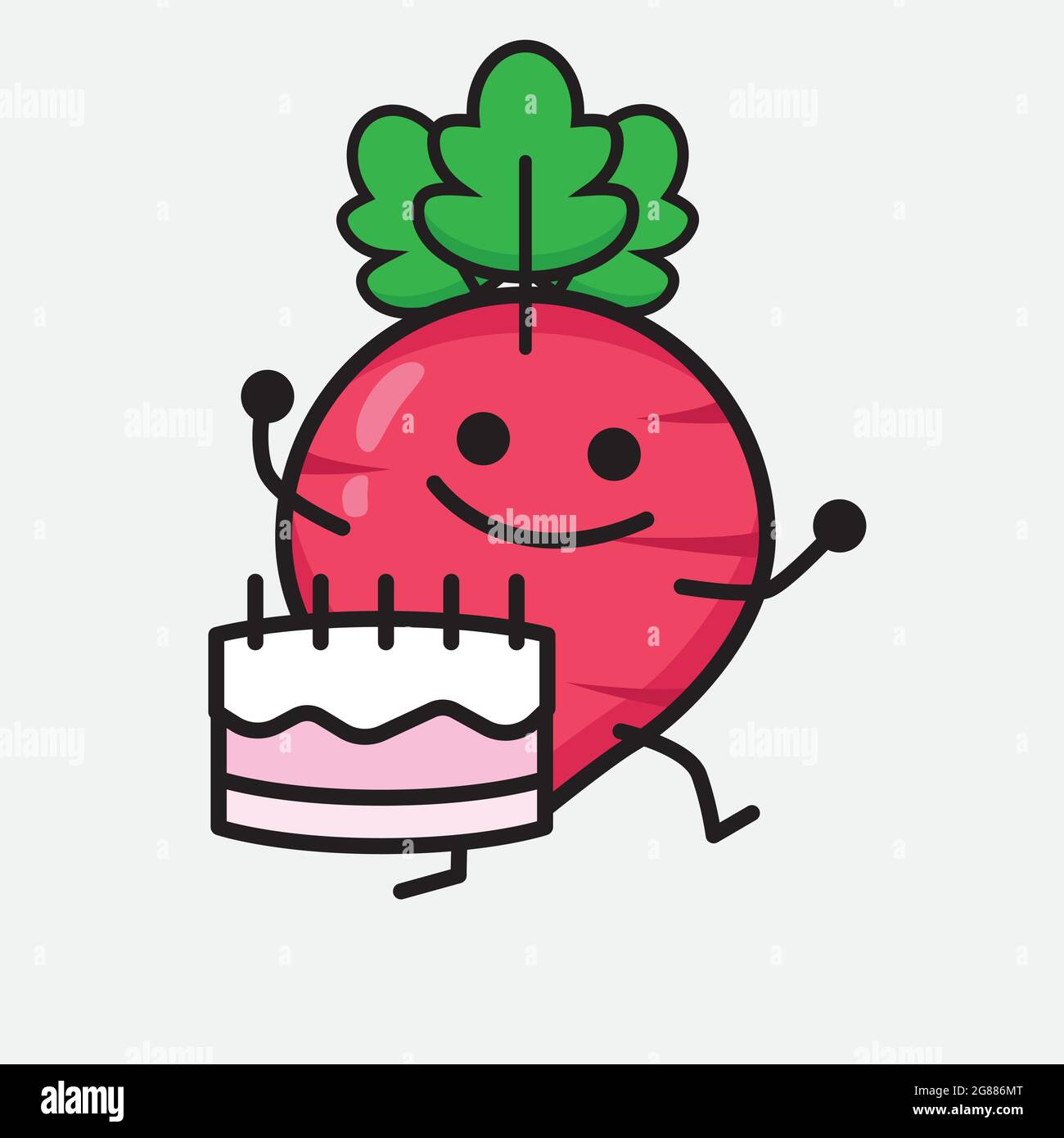 Vector Illustration of Red Radish Character with cute face and simple ...