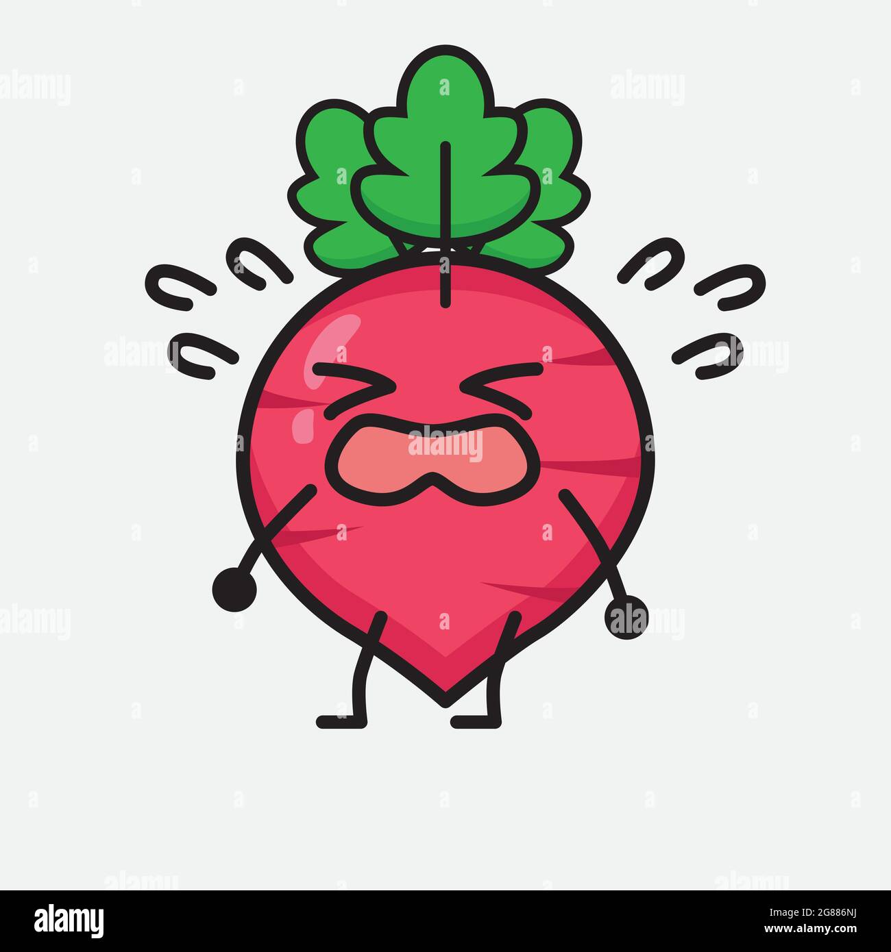 Vector Illustration of Red Radish Character with cute face and simple body line drawing on ...
