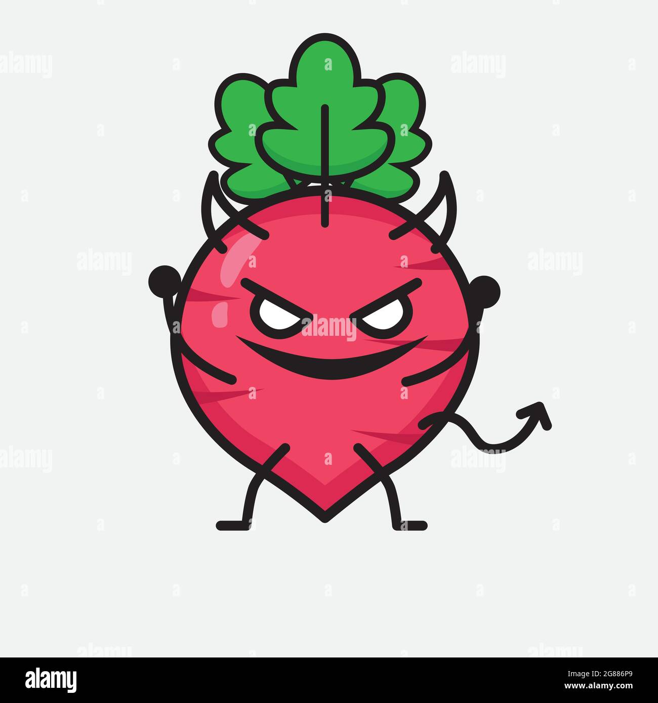 Vector Illustration of Red Radish Character with cute face and simple body line drawing on ...