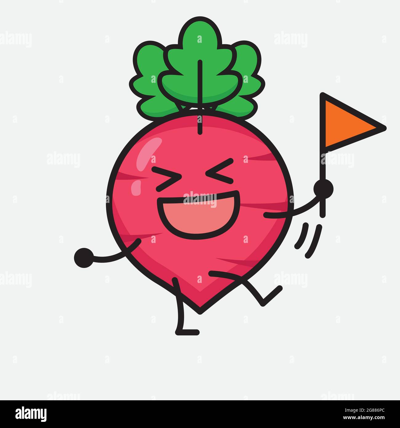 Vector Illustration of Red Radish Character with cute face and simple body line drawing on ...