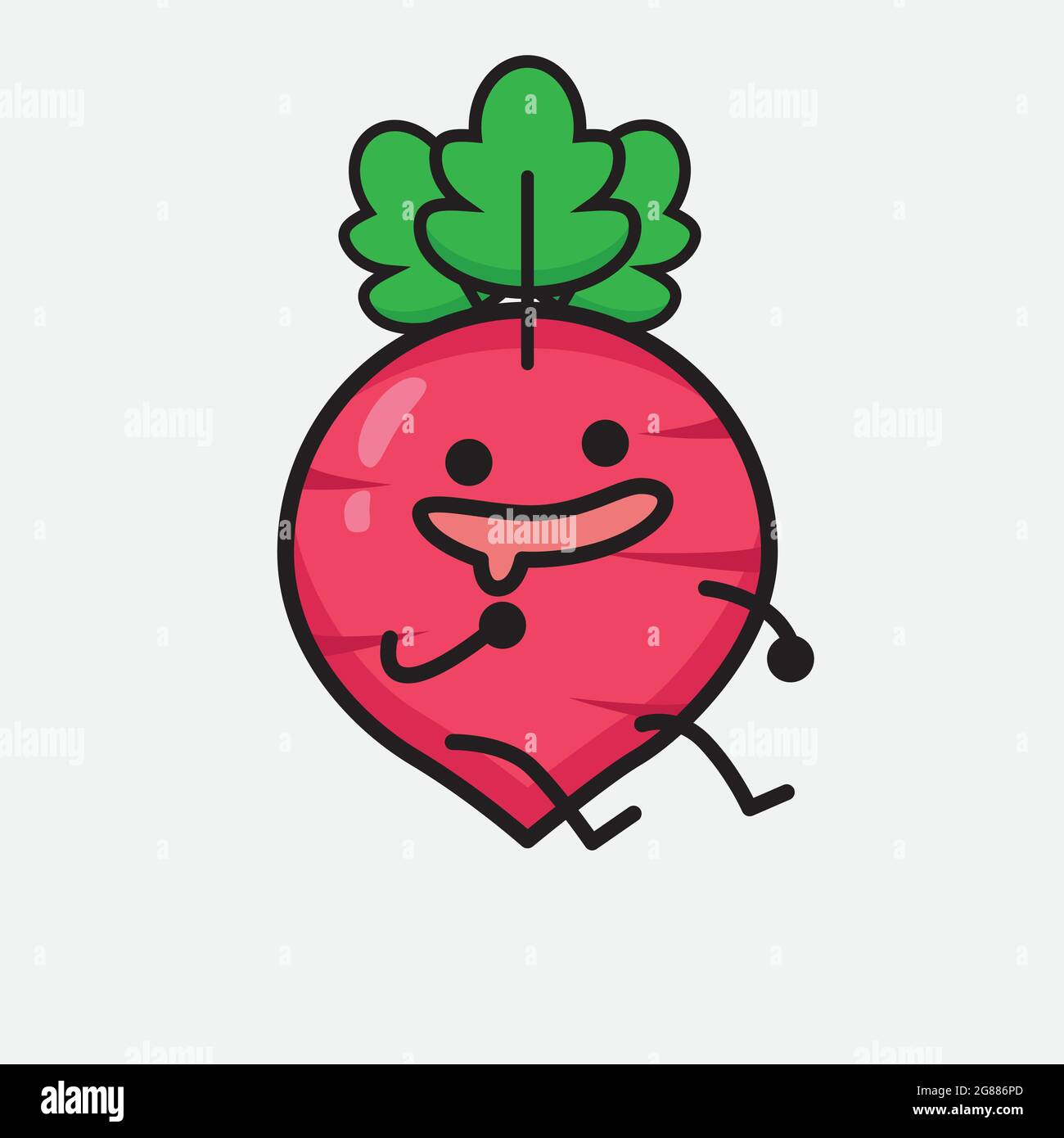 Vector Illustration of Red Radish Character with cute face and simple body line drawing on ...