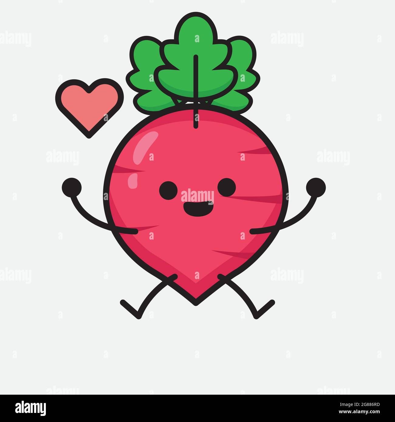 Vector Illustration of Red Radish Character with cute face and simple body line drawing on ...
