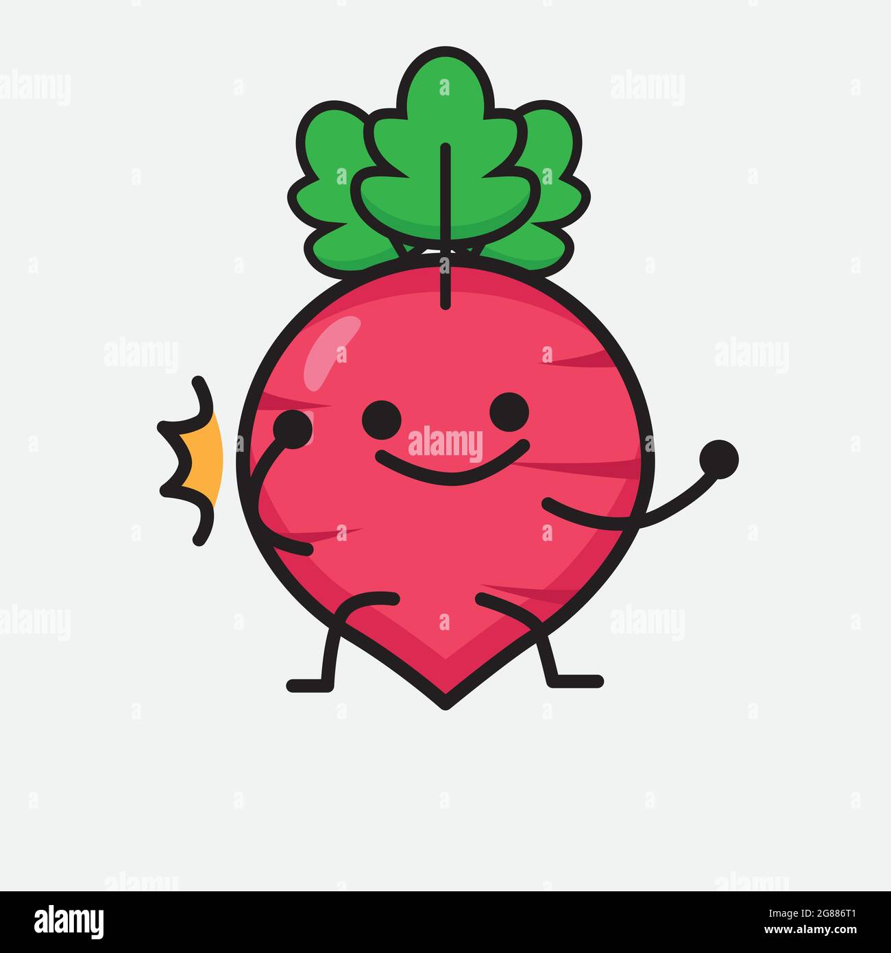 Vector Illustration of Red Radish Character with cute face and simple body line drawing on ...