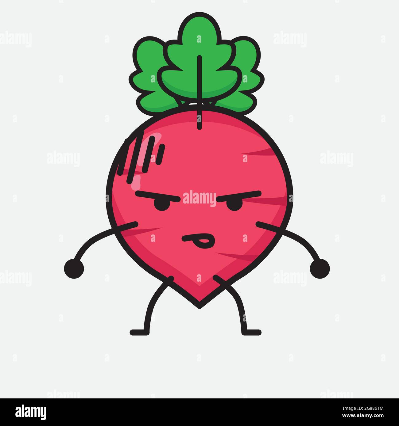 Vector Illustration of Red Radish Character with cute face and simple body line drawing on ...