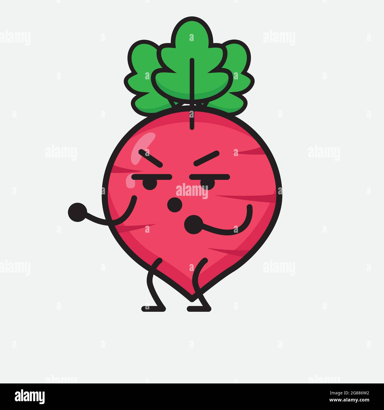 Vector Illustration of Red Radish Character with cute face and simple body line drawing on ...