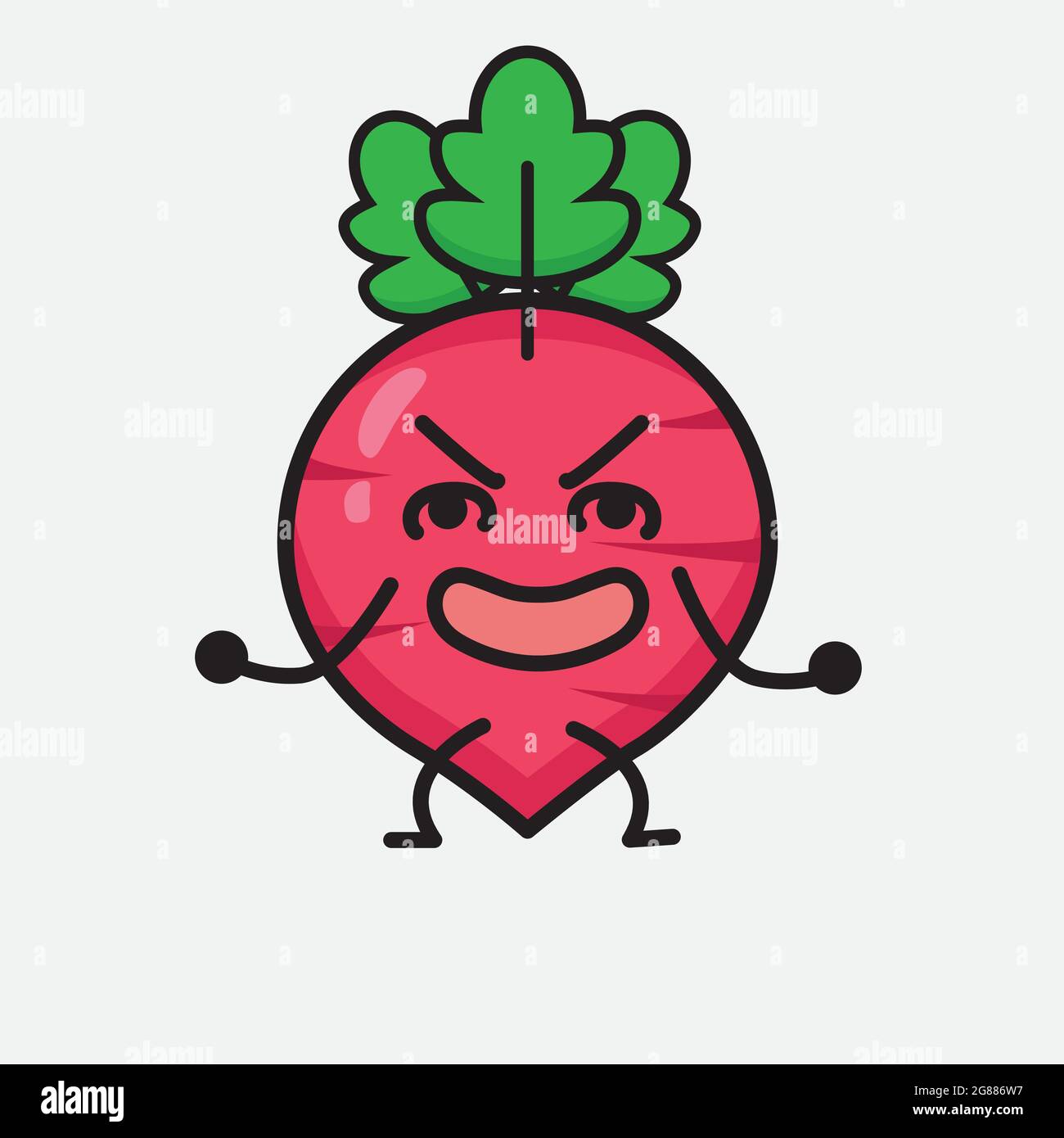 Vector Illustration of Red Radish Character with cute face and simple body line drawing on ...