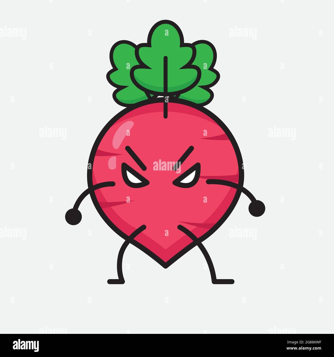 Vector Illustration of Red Radish Character with cute face and simple body line drawing on ...