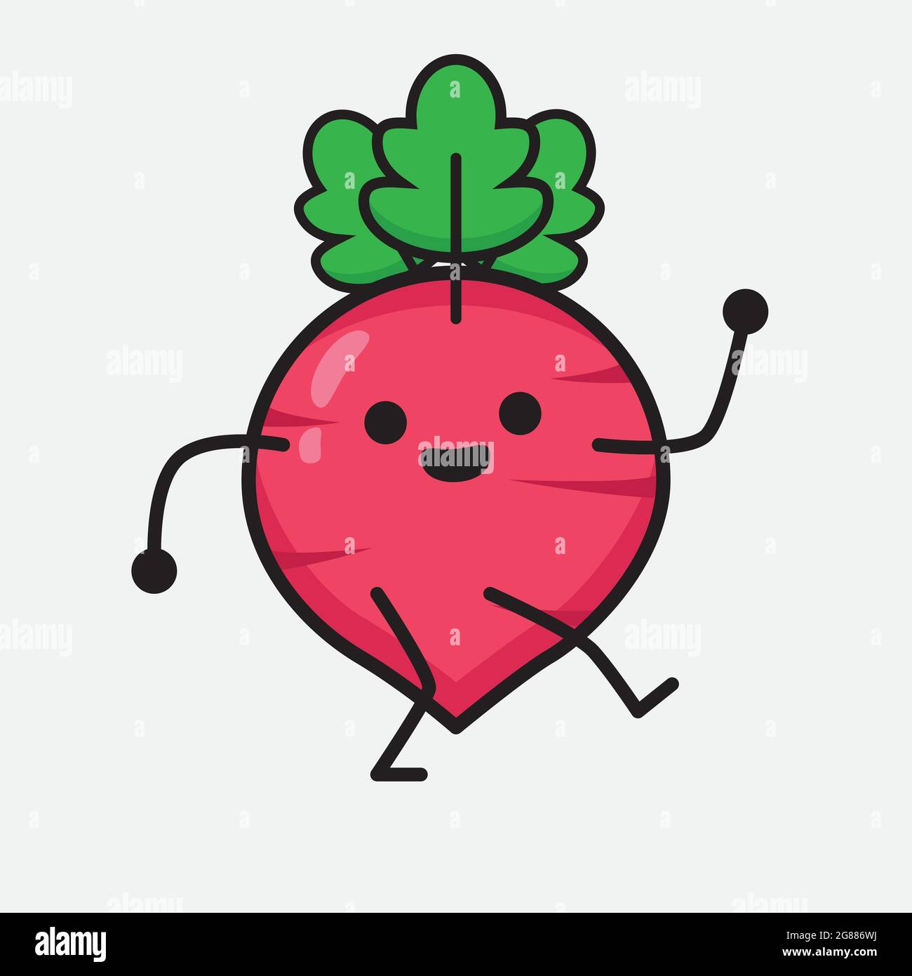 Vector Illustration of Red Radish Character with cute face and simple body line drawing on ...