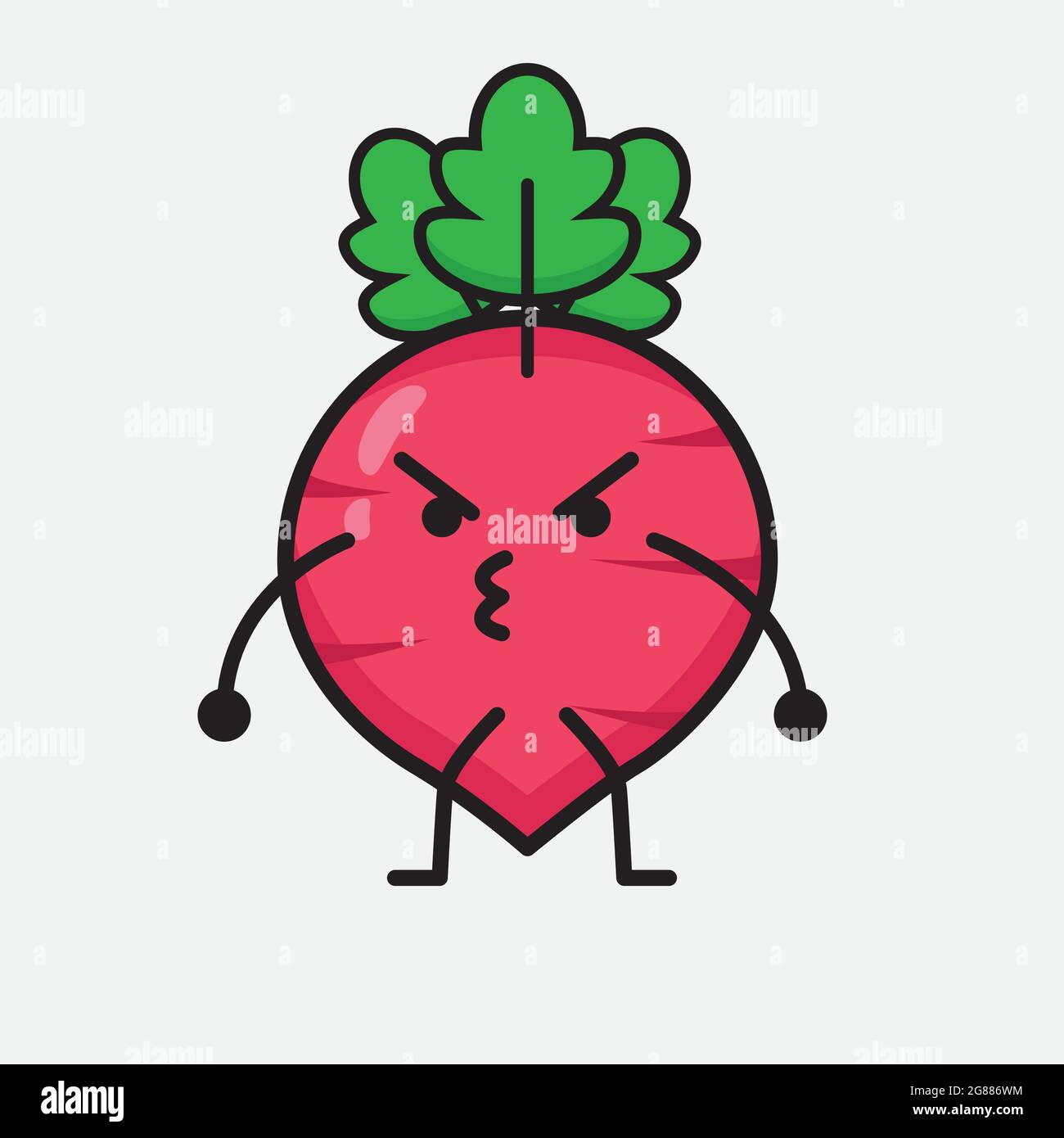 Vector Illustration of Red Radish Character with cute face and simple body line drawing on ...