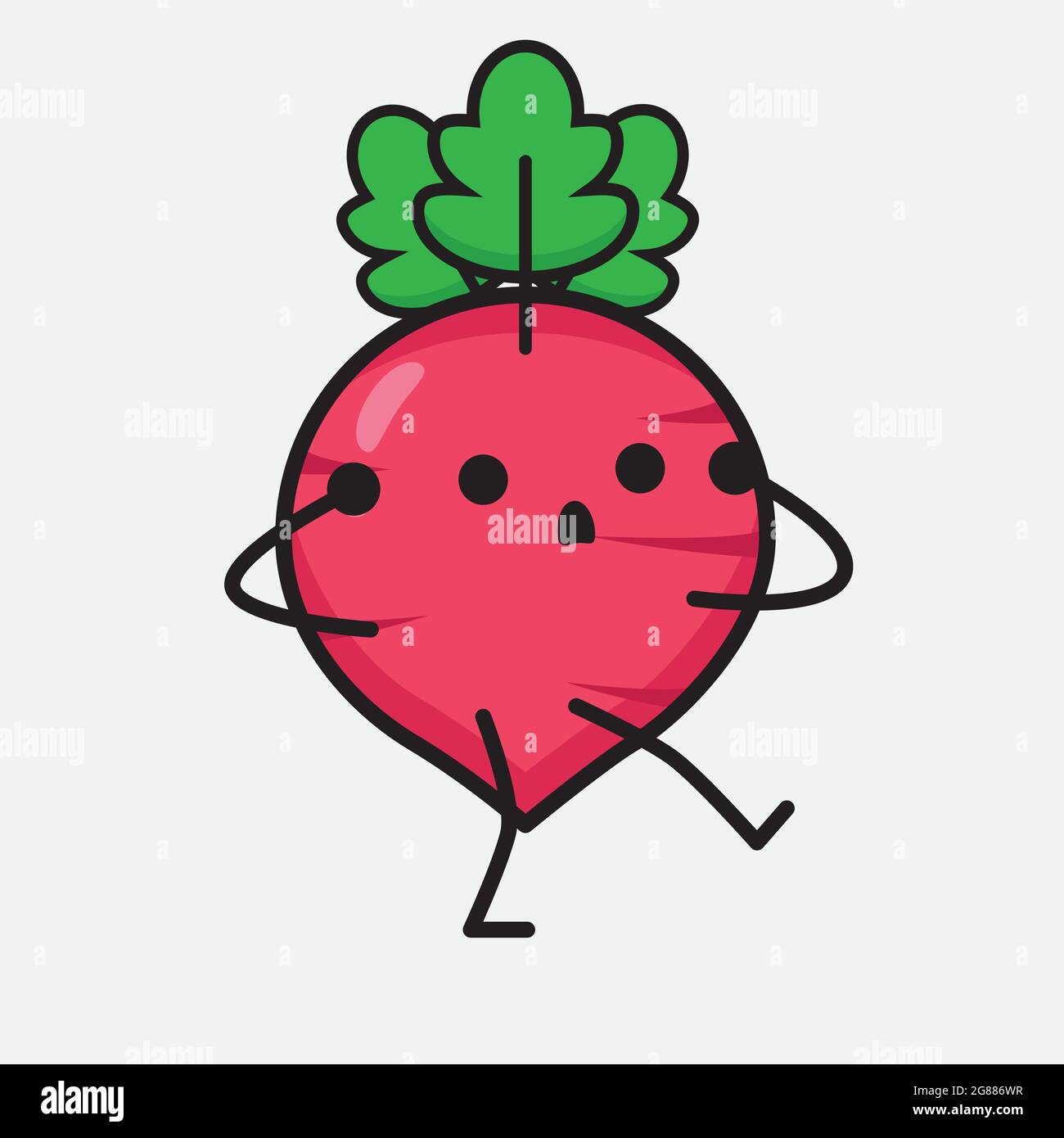 Vector Illustration of Red Radish Character with cute face and simple body line drawing on ...