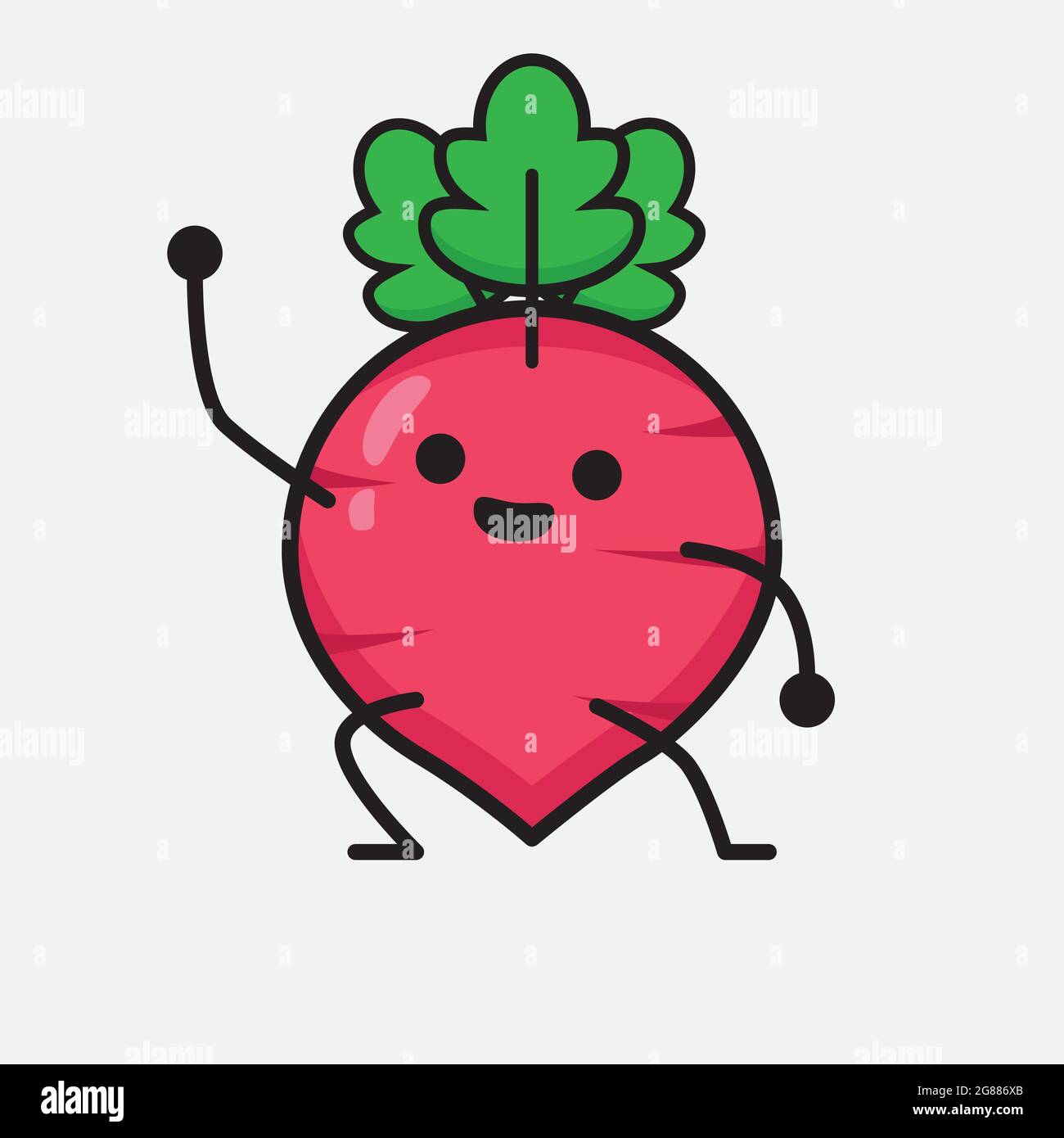 Vector Illustration of Red Radish Character with cute face and simple body line drawing on ...