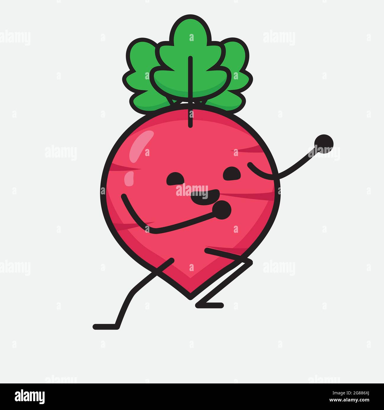 Vector Illustration of Red Radish Character with cute face and simple body line drawing on ...