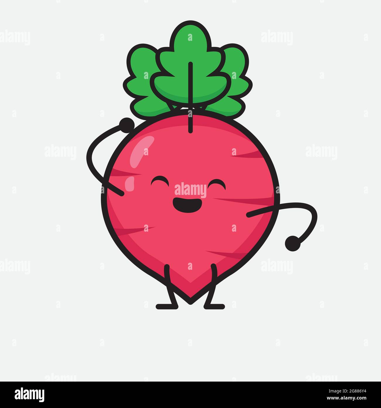 Vector Illustration of Red Radish Character with cute face and simple body line drawing on ...
