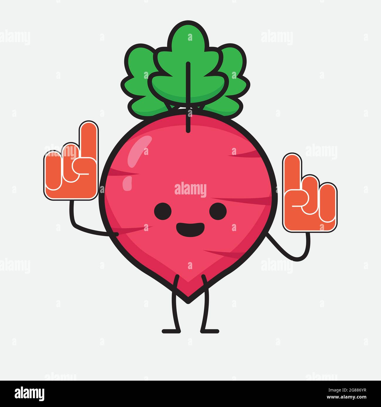 Vector Illustration of Red Radish Character with cute face and simple body line drawing on ...