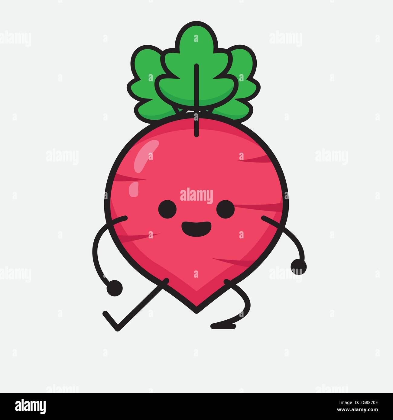 Vector Illustration of Red Radish Character with cute face and simple body line drawing on ...