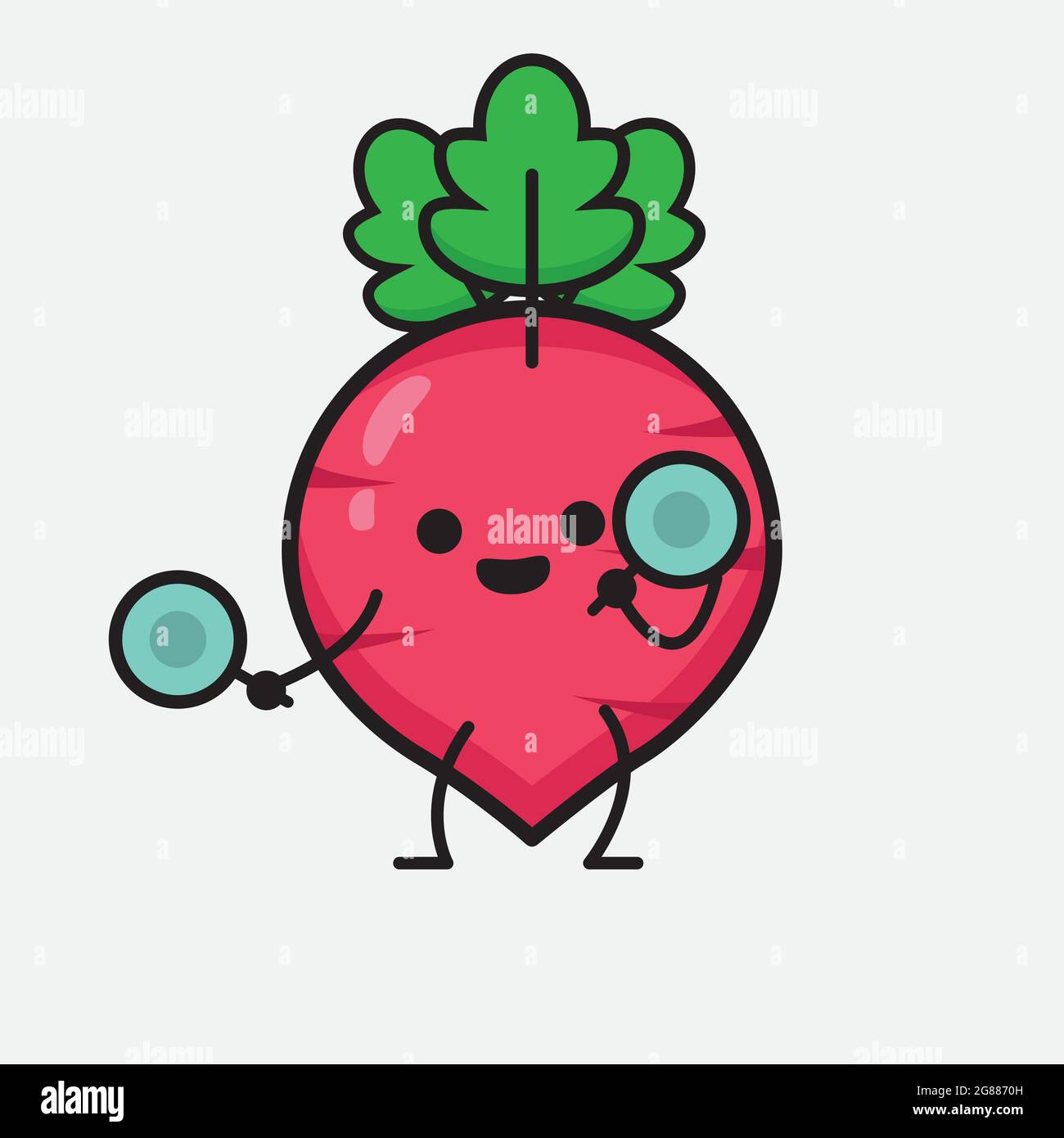 Vector Illustration of Red Radish Character with cute face and simple body line drawing on ...