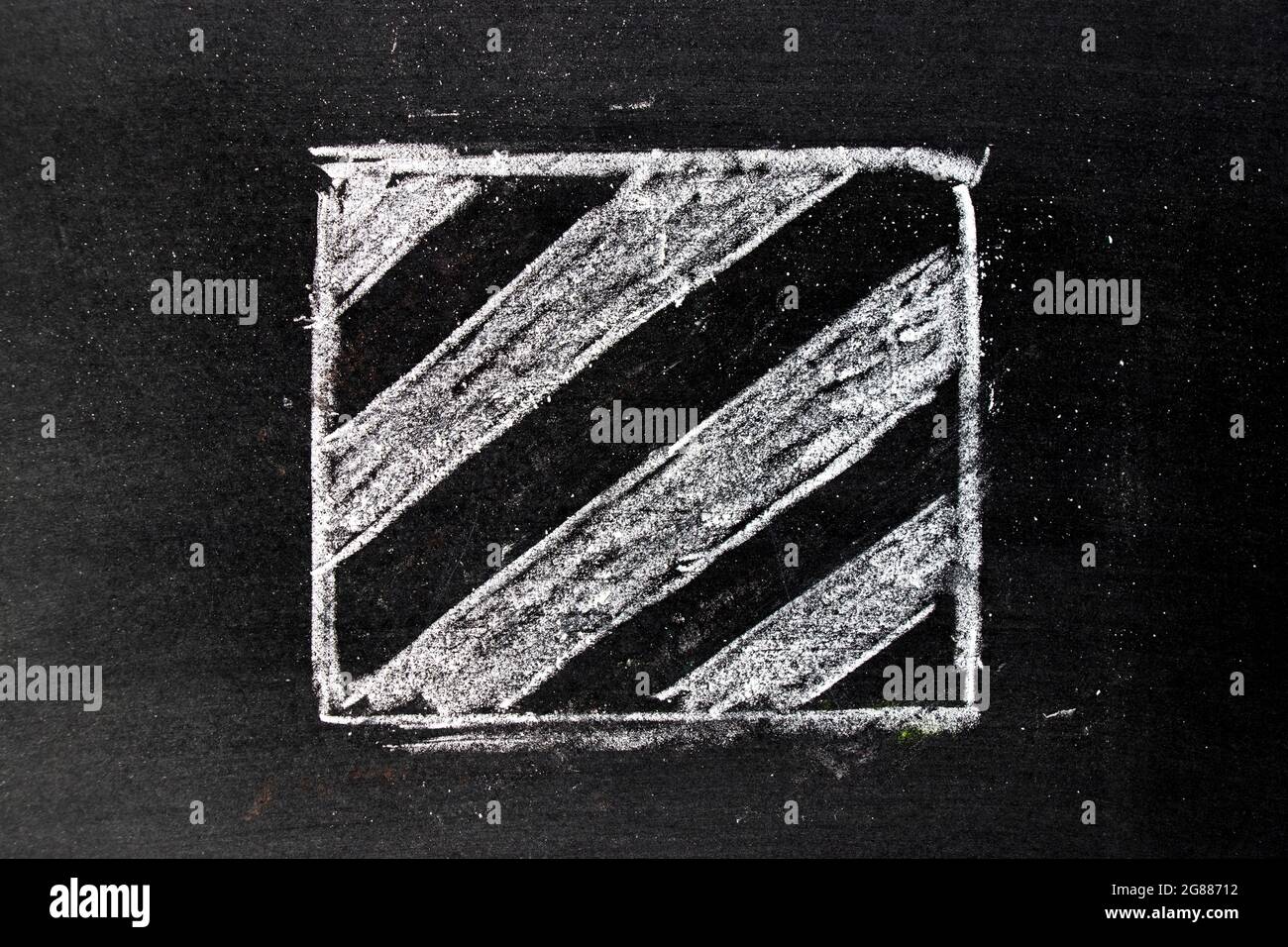 White chalk hand drawing in square with striped line shape on ...
