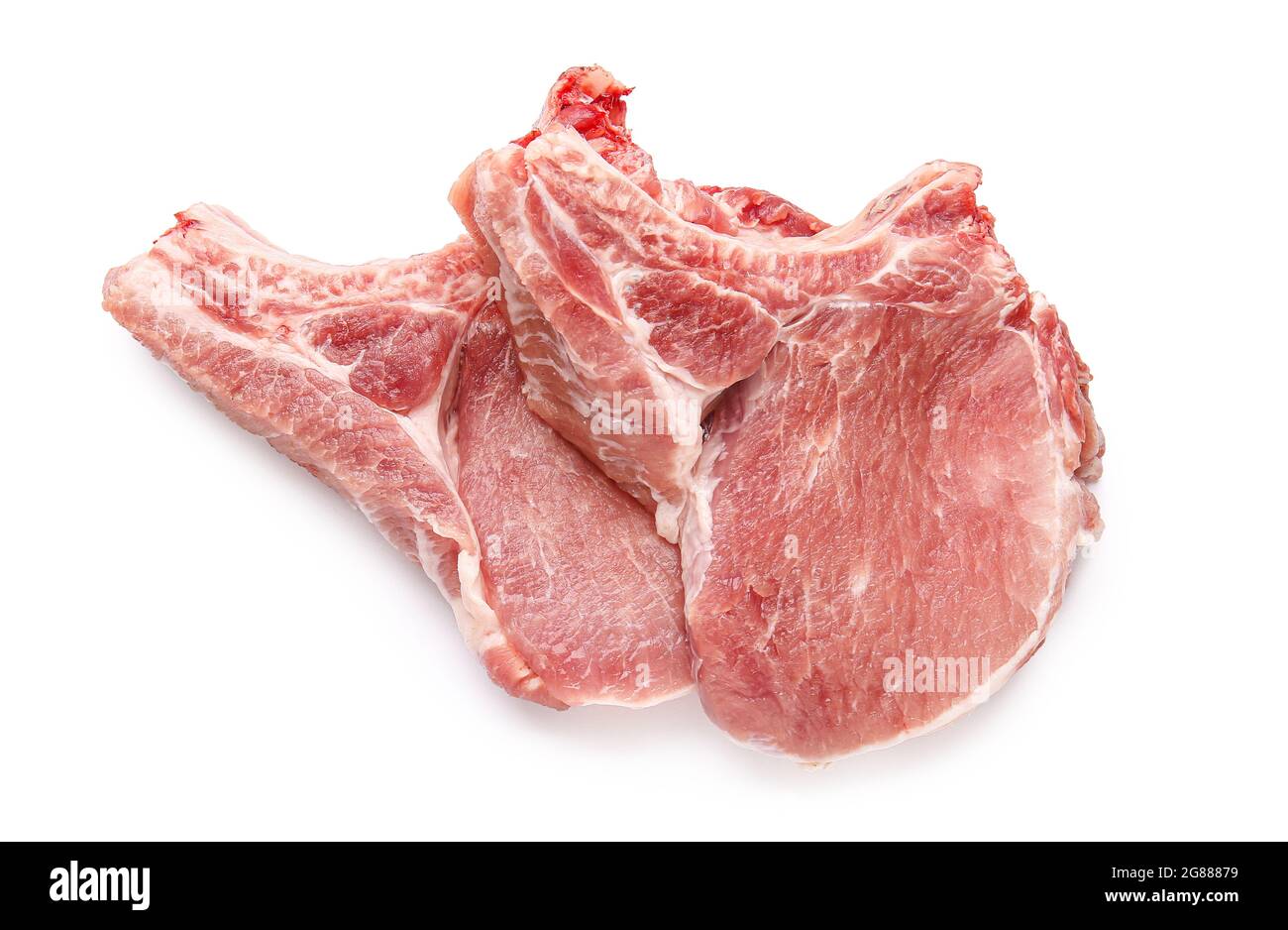 Slices of raw pork ribs on white background Stock Photo - Alamy