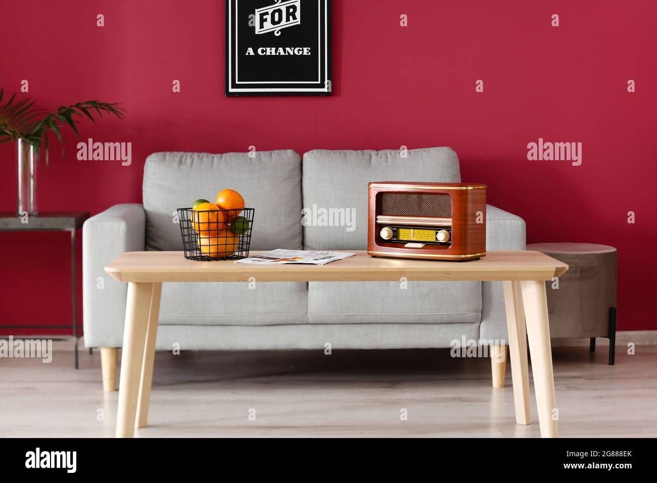 Interior of stylish living room with retro radio receiver Stock Photo ...