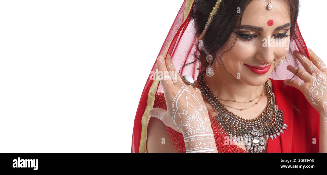 Beautiful Indian woman on white background Stock Photo - Alamy
