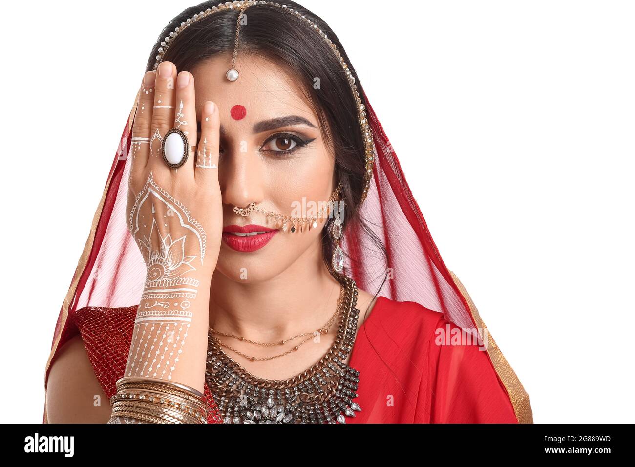 Beautiful Indian woman on white background Stock Photo - Alamy