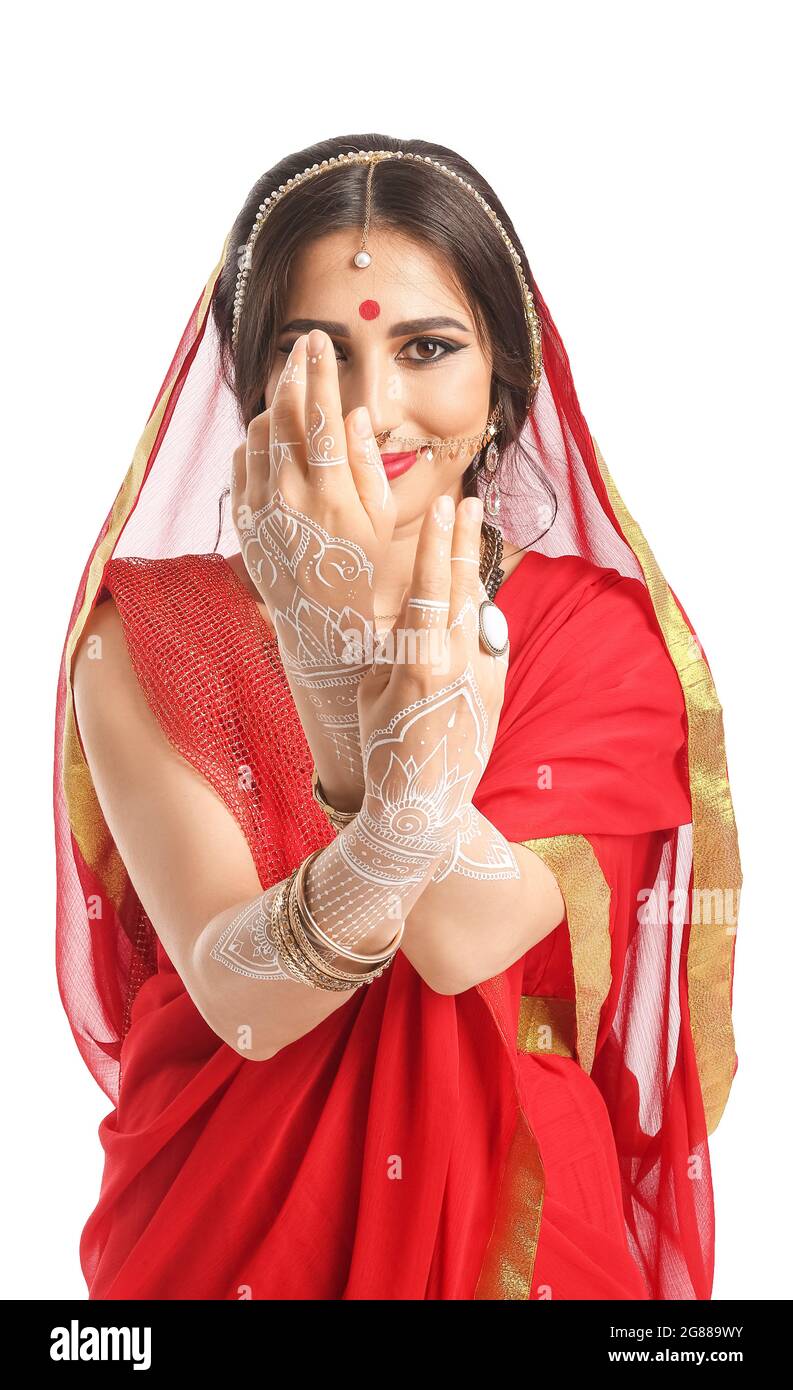 Beautiful Indian woman on white background Stock Photo - Alamy