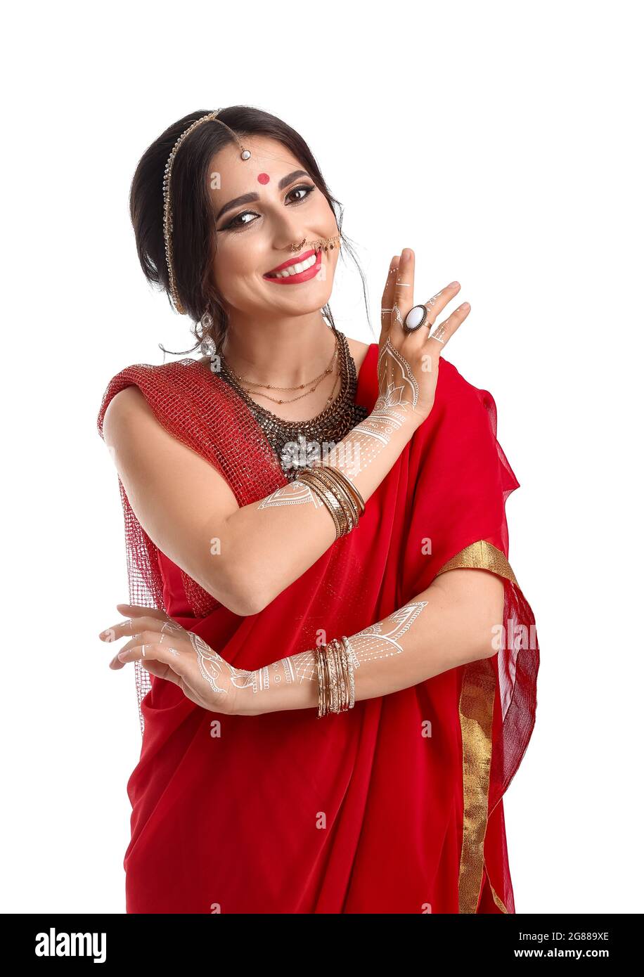 Beautiful Indian woman on white background Stock Photo - Alamy