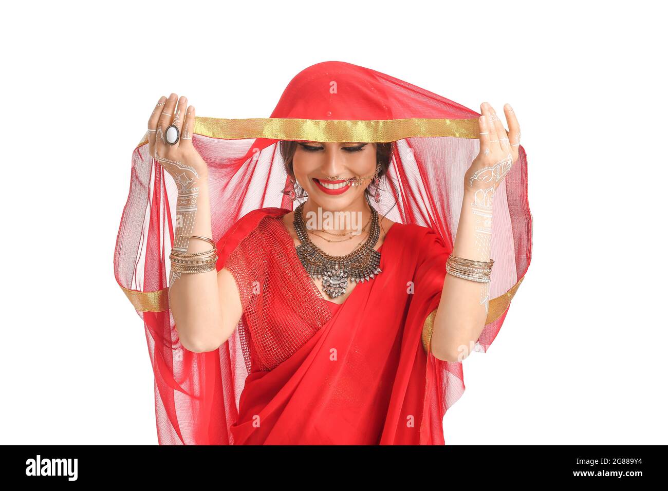 Beautiful Indian woman on white background Stock Photo - Alamy