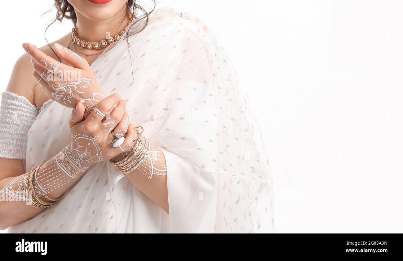 Beautiful Indian woman on white background Stock Photo - Alamy