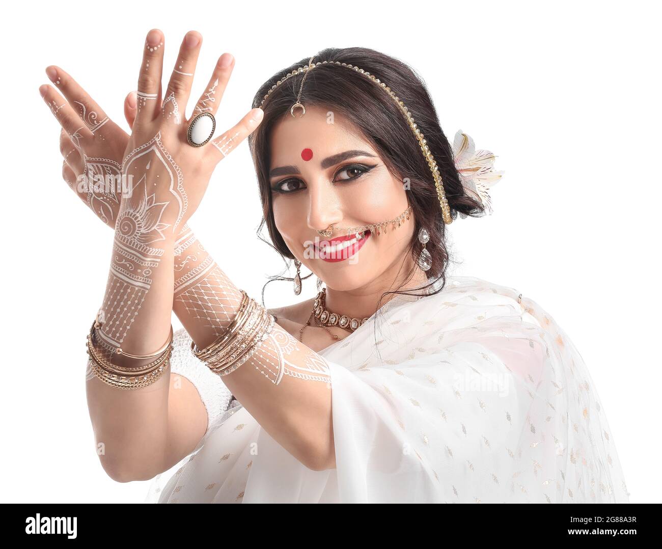 Beautiful Indian woman on white background Stock Photo - Alamy