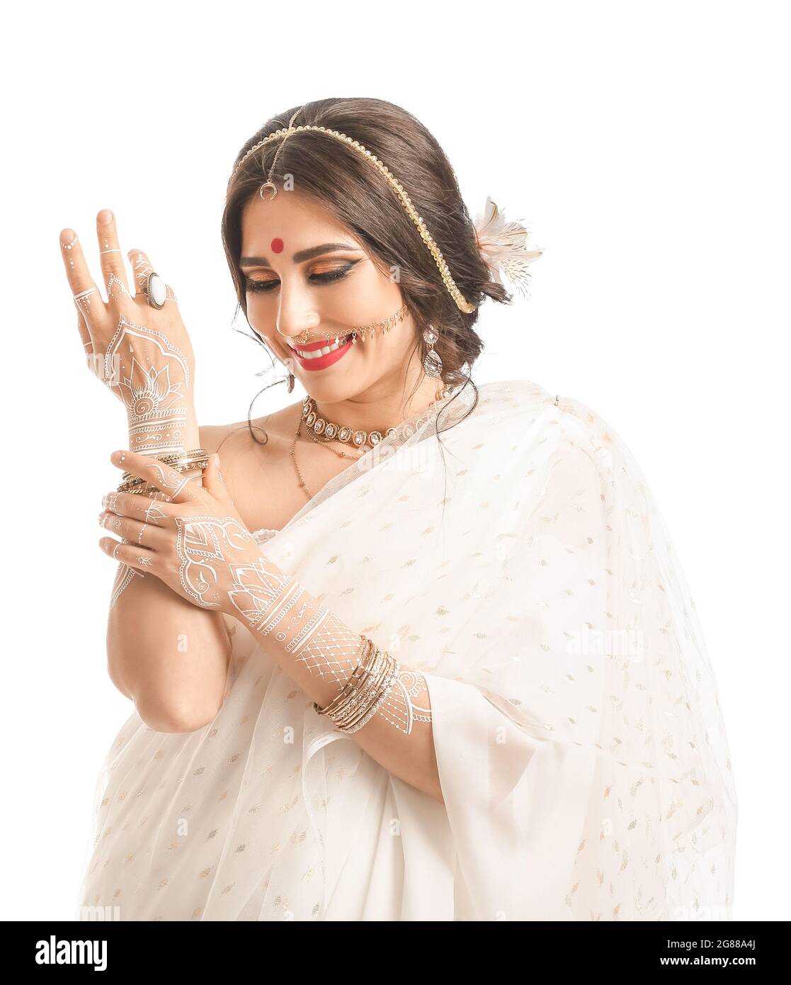 Beautiful Indian woman on white background Stock Photo - Alamy