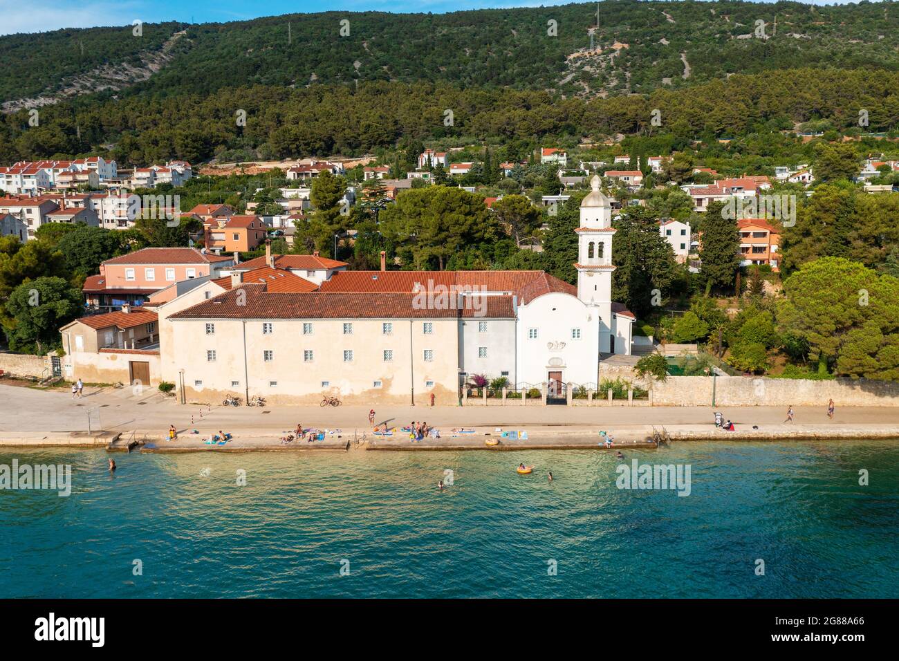 Aerial view of Cres, a town in Cres Island, the Adriatic Sea in Croatia ...