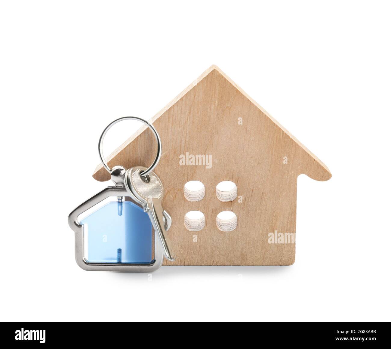 Figure of house and key on white background Stock Photo - Alamy