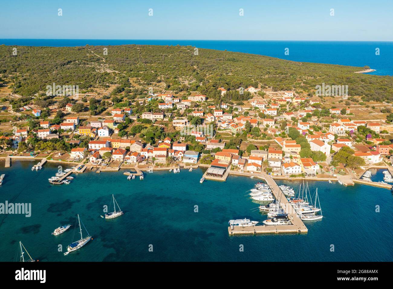 Aerial view of Ilovik town, the Adriatic Sea in Croatia Stock Photo - Alamy