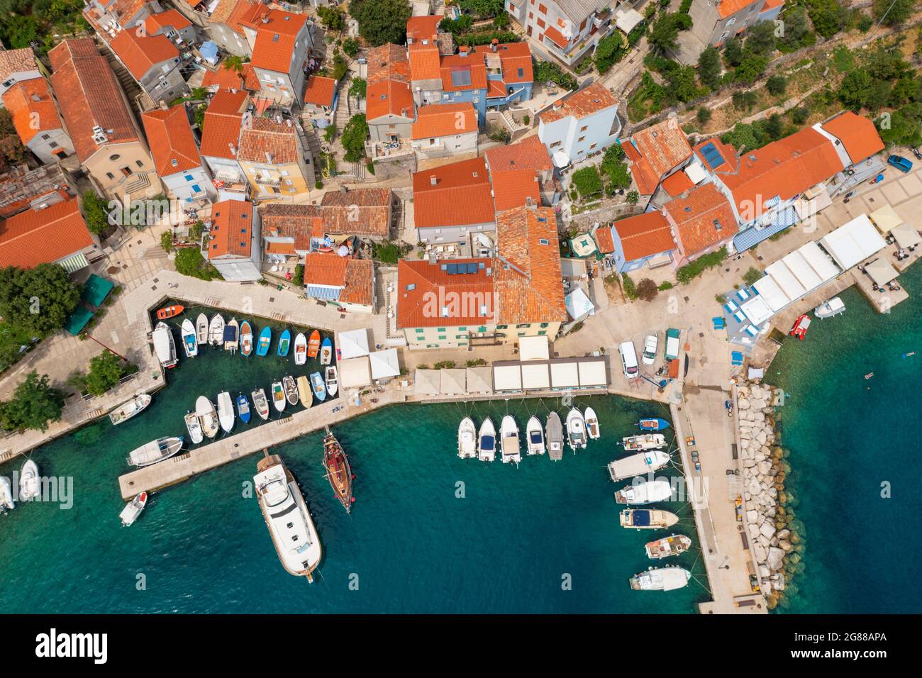 Aerial view of Valun, a town in Cres Island, the Adriatic Sea in ...