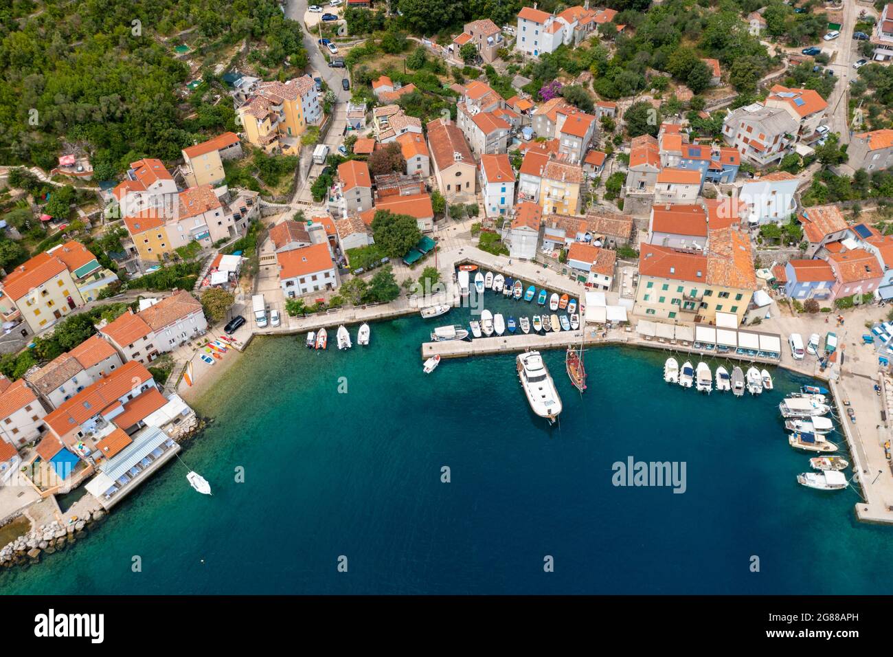 Aerial view of Valun, a town in Cres Island, the Adriatic Sea in ...